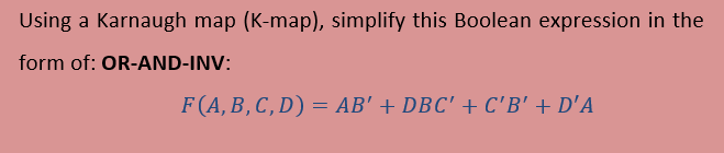 Solved Using a Karnaugh map (K-map), simplify this Boolean | Chegg.com