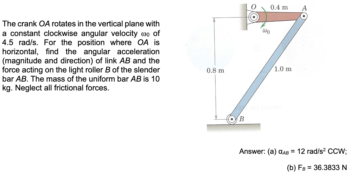 Solved 0.4 m 00 The crank OA rotates in the vertical plane | Chegg.com
