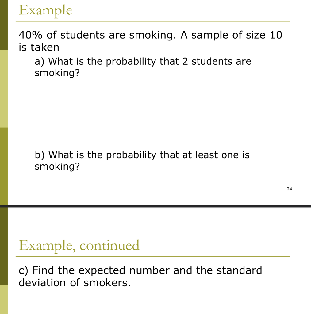Solved Example 40% of students are smoking. A sample of size | Chegg.com