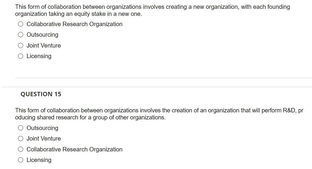 Solved This form of collaboration between organizations | Chegg.com