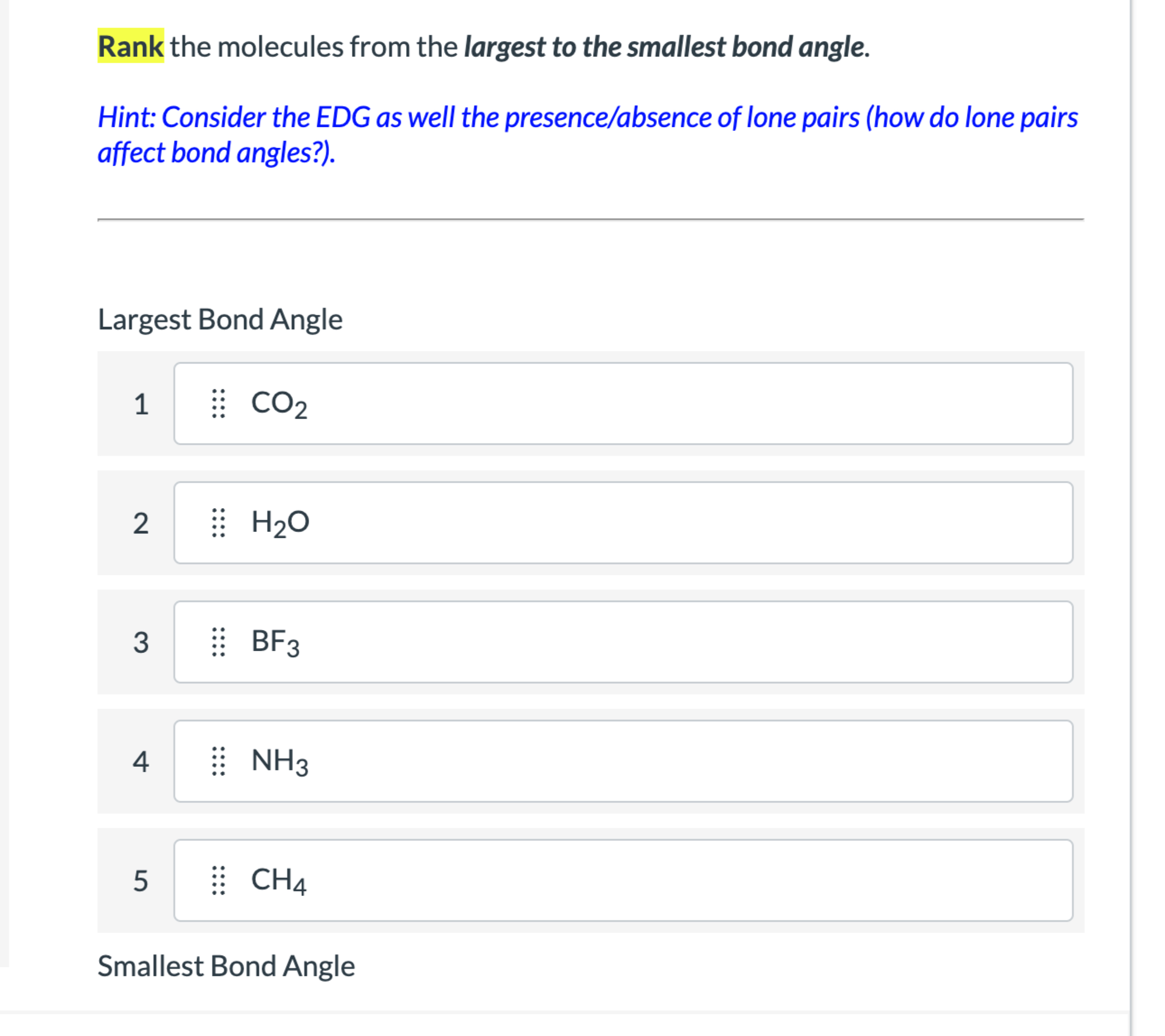 Solved Rank the molecules from the largest to the smallest | Chegg.com