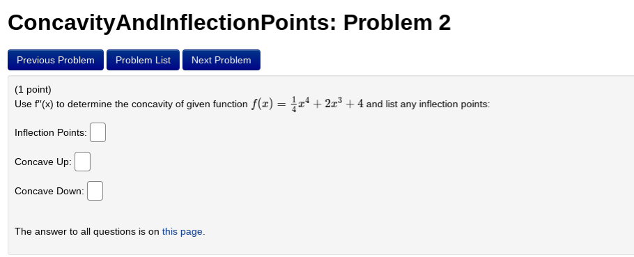 Solved ConcavityAndInflectionPoints: Problem 1 Previous | Chegg.com
