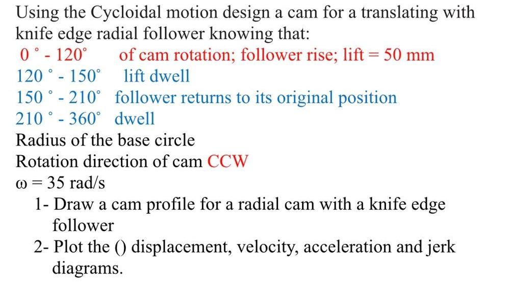Solved Using the Cycloidal motion design a cam for a | Chegg.com