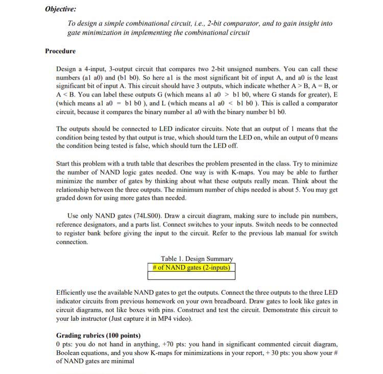 Solved bjective: To design a simple combinational circuit, | Chegg.com Solved bjective: To design a simple combinational circuit, | Chegg.com