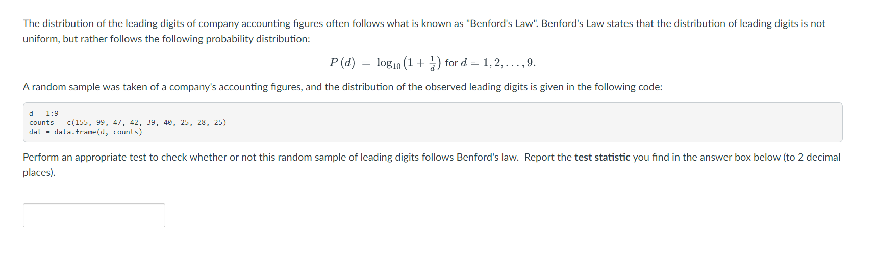 Solved The distribution of the leading digits of company | Chegg.com
