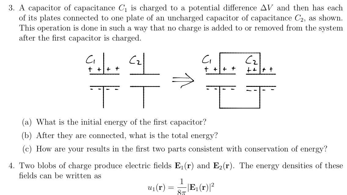 Solved 3. A capacitor of capacitance C1 is charged to a | Chegg.com