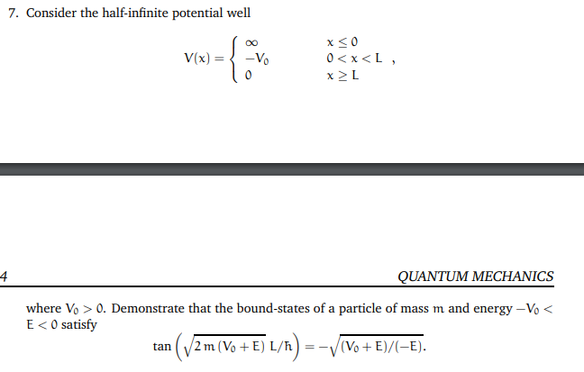 Solved 7. Consider the half-infinite potential well V(x) = | Chegg.com