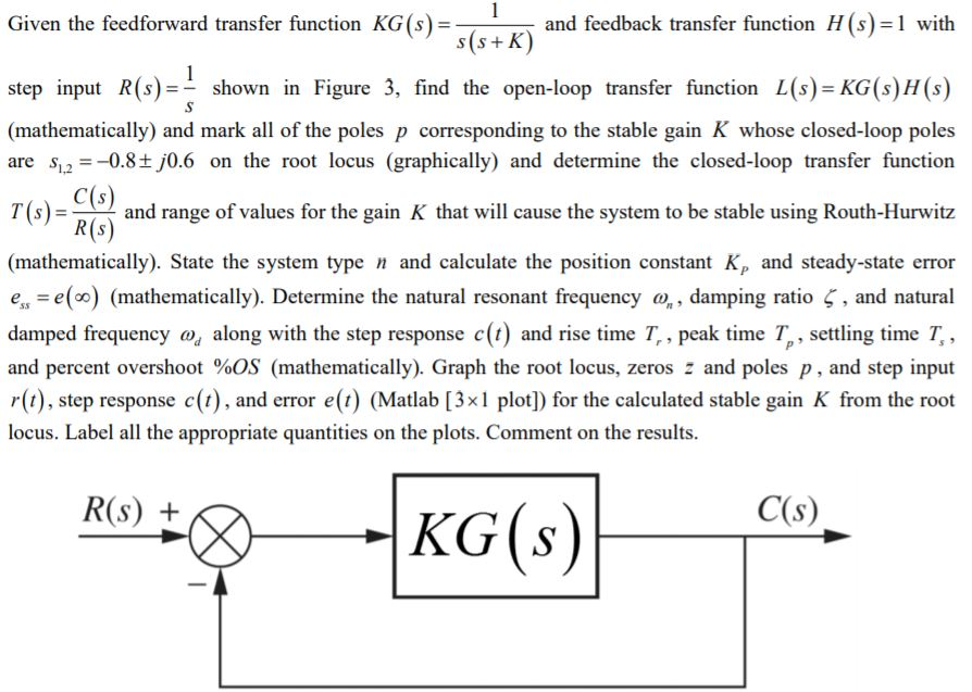 Solved Given the feedforward transfer function KG (S) = and | Chegg.com Solved Given the feedforward transfer function KG (S) = and | Chegg.com