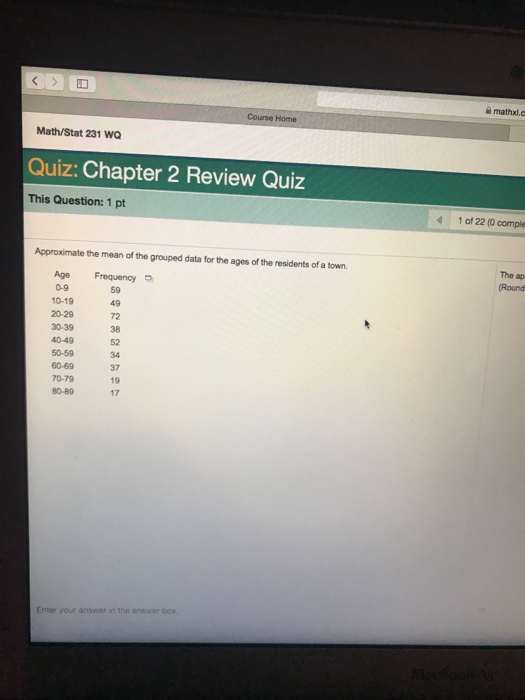 Solved 을 mathal. Course Home Math/Stat 231 WQ Quiz: Chapter | Chegg.com
