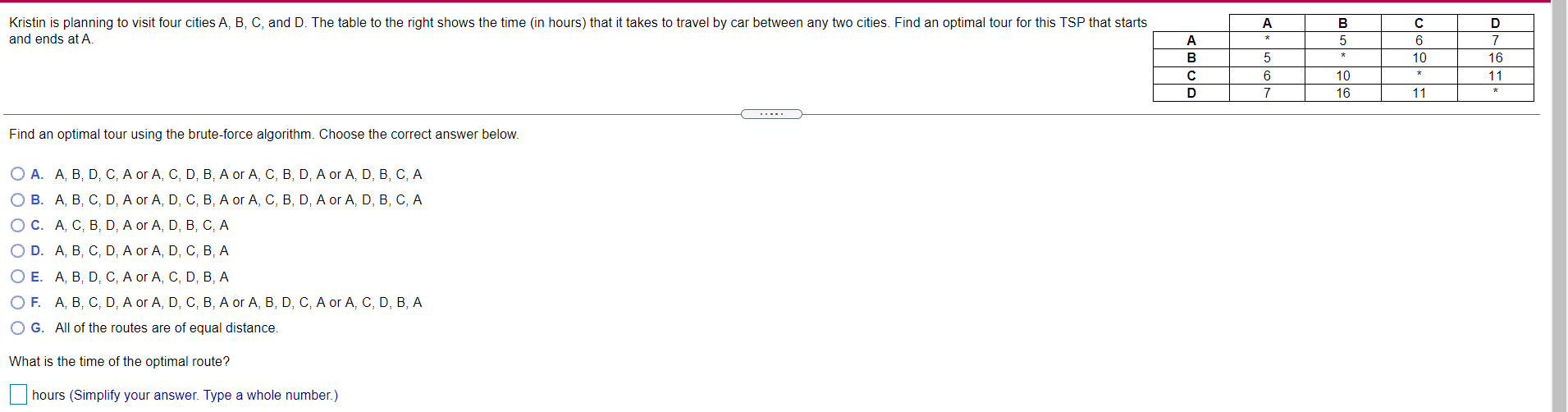 Solved А Kristin is planning to visit four cities A, B, C, | Chegg.com
