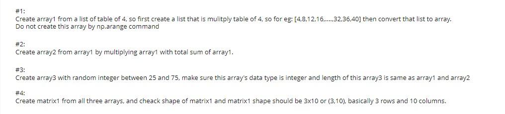 Solved \#1: Create array 1 from a list of table of 4 , so | Chegg.com