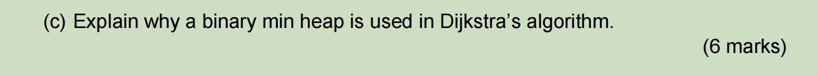 Solved (c) Explain why a binary min heap is used in | Chegg.com