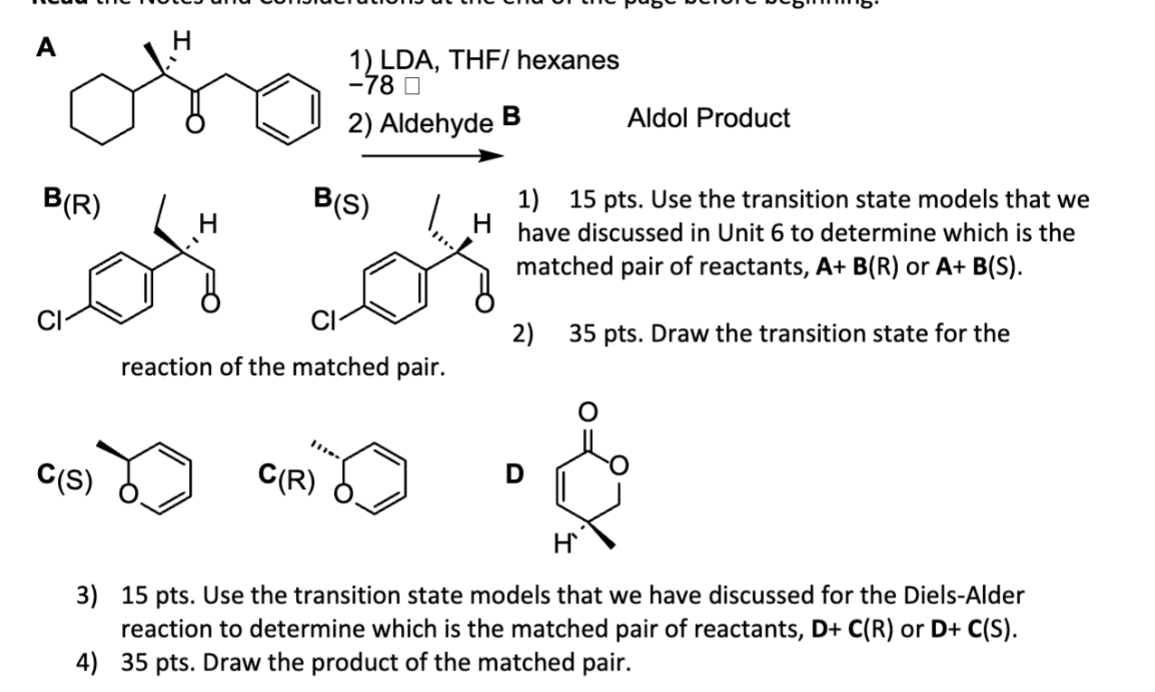 1) LDA, THF/ hexanes −78 2) Aldehyde B Aldol Product | Chegg.com