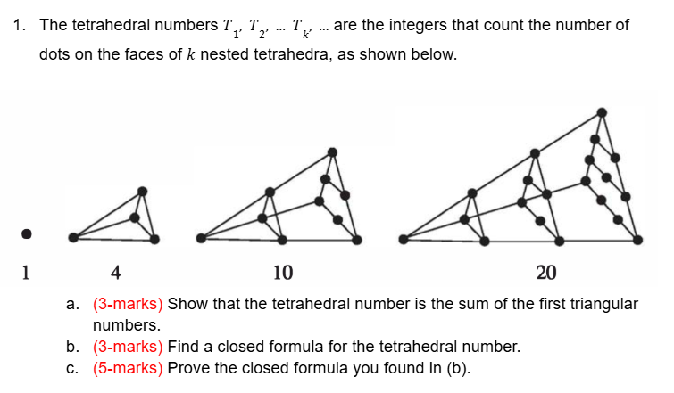 Solved The tetrahedral numbers T1,T2,dotsTk'dots are the | Chegg.com