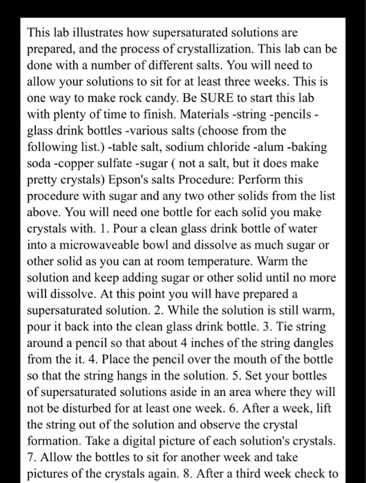 This lab illustrates how supersaturated solutions are | Chegg.com
