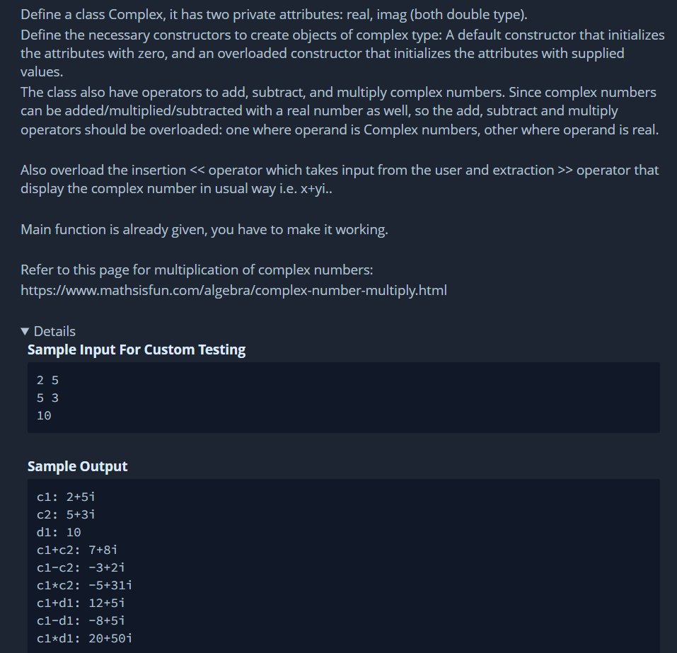 Solved Define a class Complex, it has two private | Chegg.com
