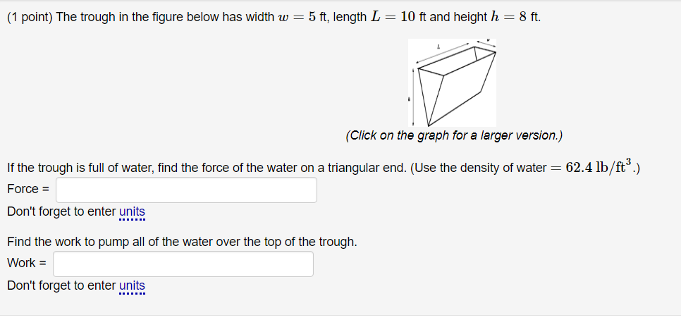 Solved (1 point) The trough in the figure below has width w | Chegg.com