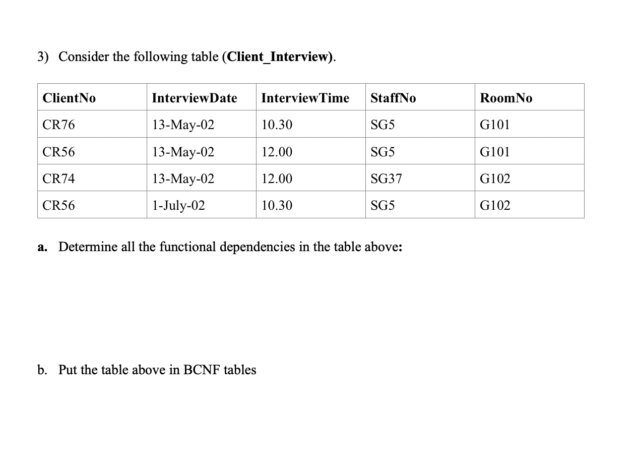 Solved 3) Consider the following table (Client_Interview). | Chegg.com