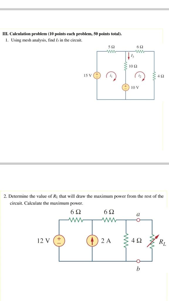 Solved III. Calculation problem ( 10 points each problem, 50 | Chegg.com