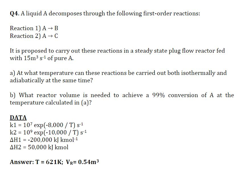Solved Q4. A liquid A decomposes through the following | Chegg.com