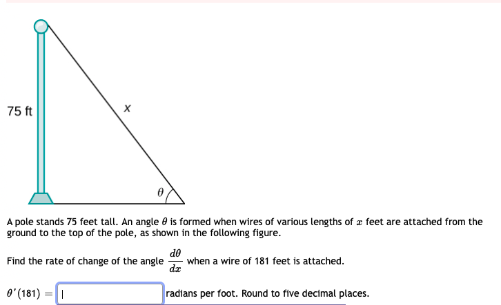 Solved 75 ft х A pole stands 75 feet tall. An angle is | Chegg.com