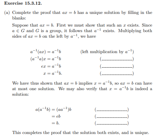 Solved ) Complete the proof that ax=b has a unique solution | Chegg.com