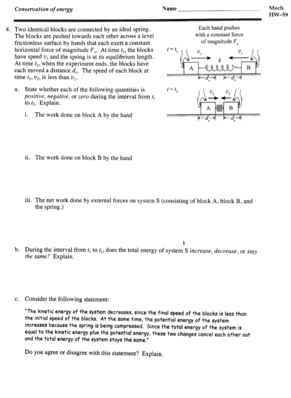 Solved Conservation of energy Name Mech HW-59 Each hand | Chegg.com