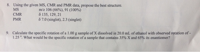 Solved Using the given MS, CMR and PMR data, propose the | Chegg.com