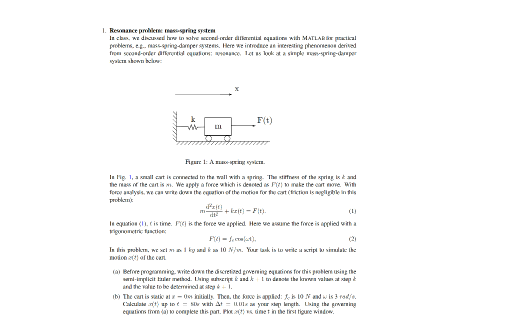 Solved 1. Resonance problem: mass-spring system In class, we | Chegg.com