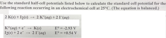 Solved Use the standard half-cell potentials listed below to | Chegg.com