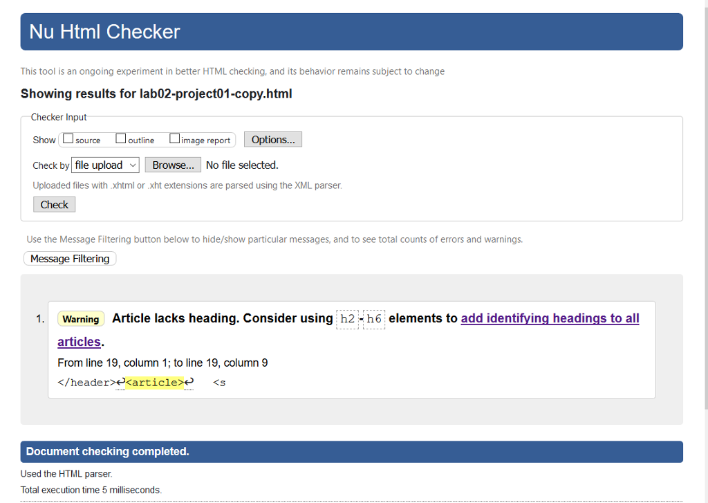 Solved Nu Html Checker This tool is an ongoing experiment in | Chegg.com
