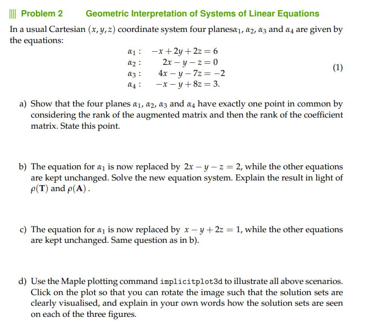 Solved Problem 2 Geometric Interpretation of Systems of | Chegg.com