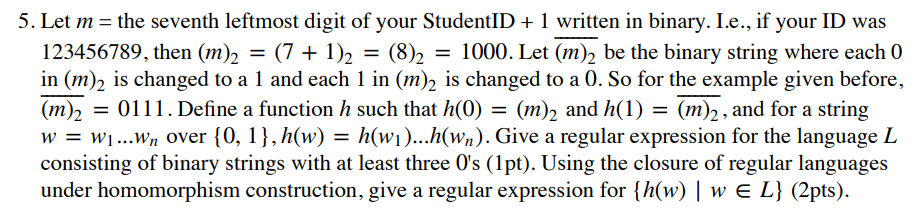 Solved 5. Let m = the seventh leftmost digit of your | Chegg.com