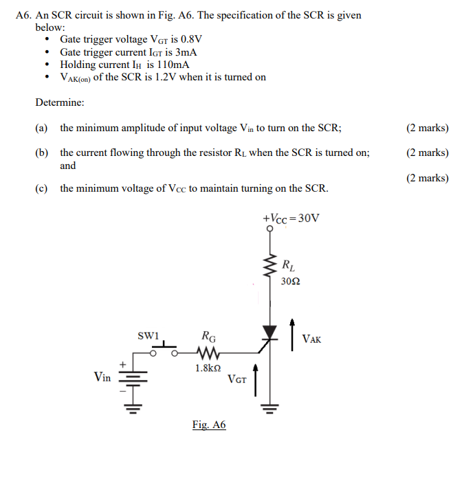 Solved A6. An SCR circuit is shown in Fig. A6. The | Chegg.com