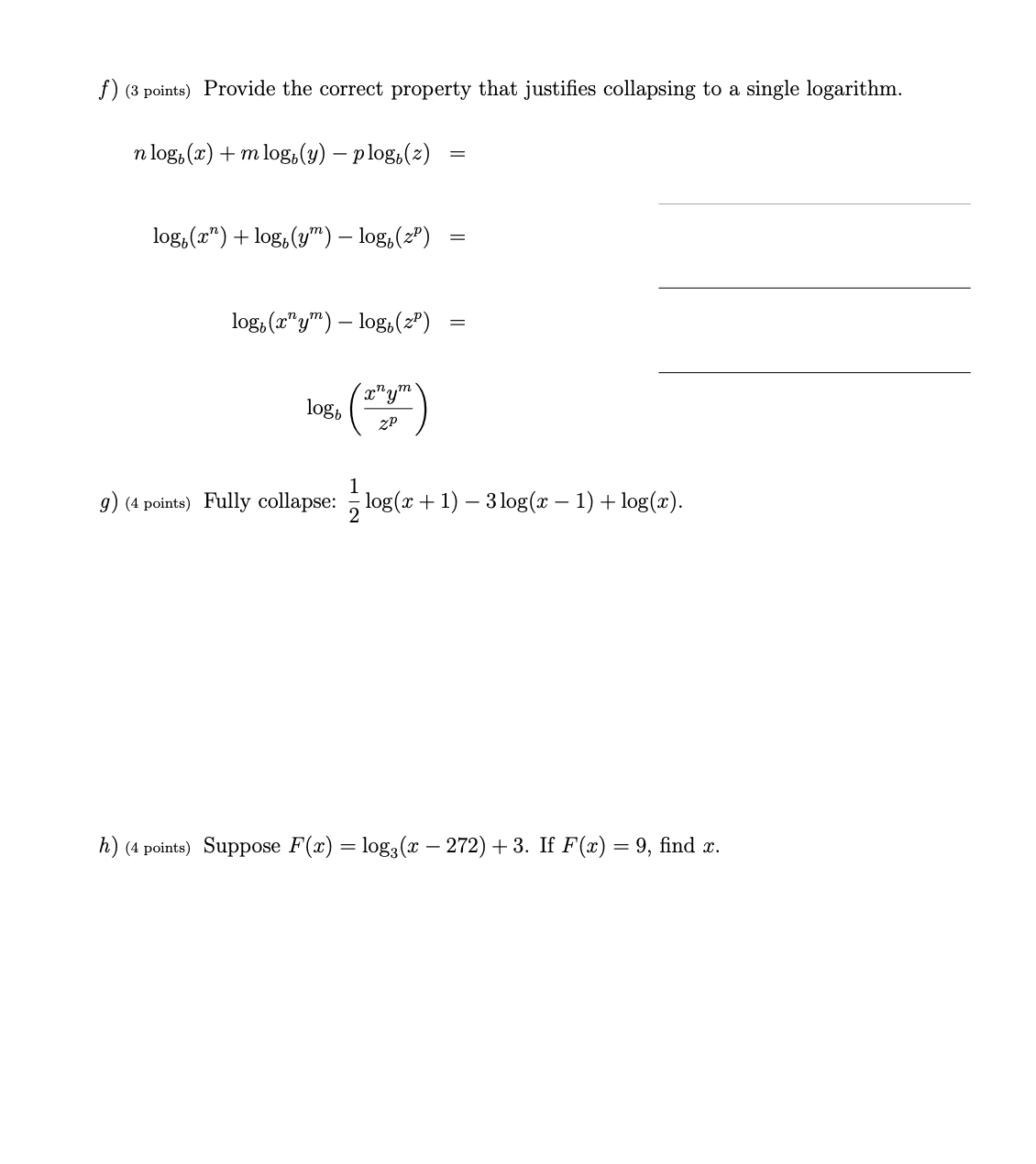 Solved f) (3 points) Provide the correct property that | Chegg.com