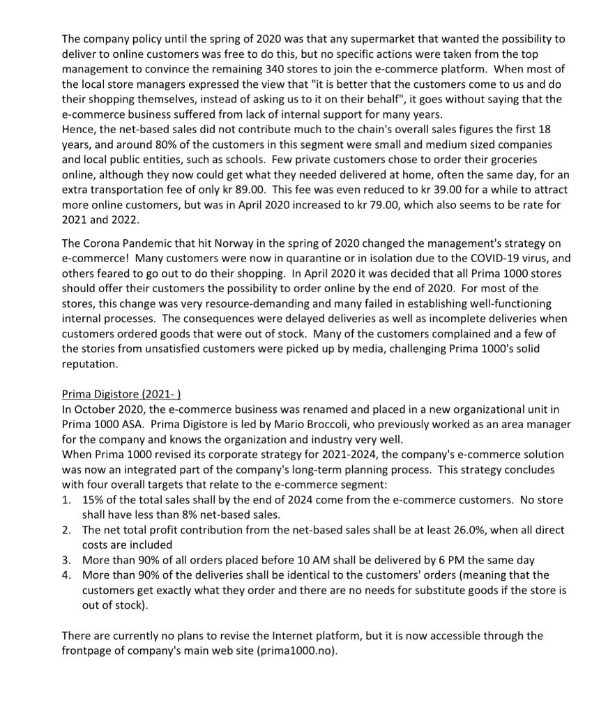 Solved Case Prima 1000 supermarkets and their e-commerce | Chegg.com