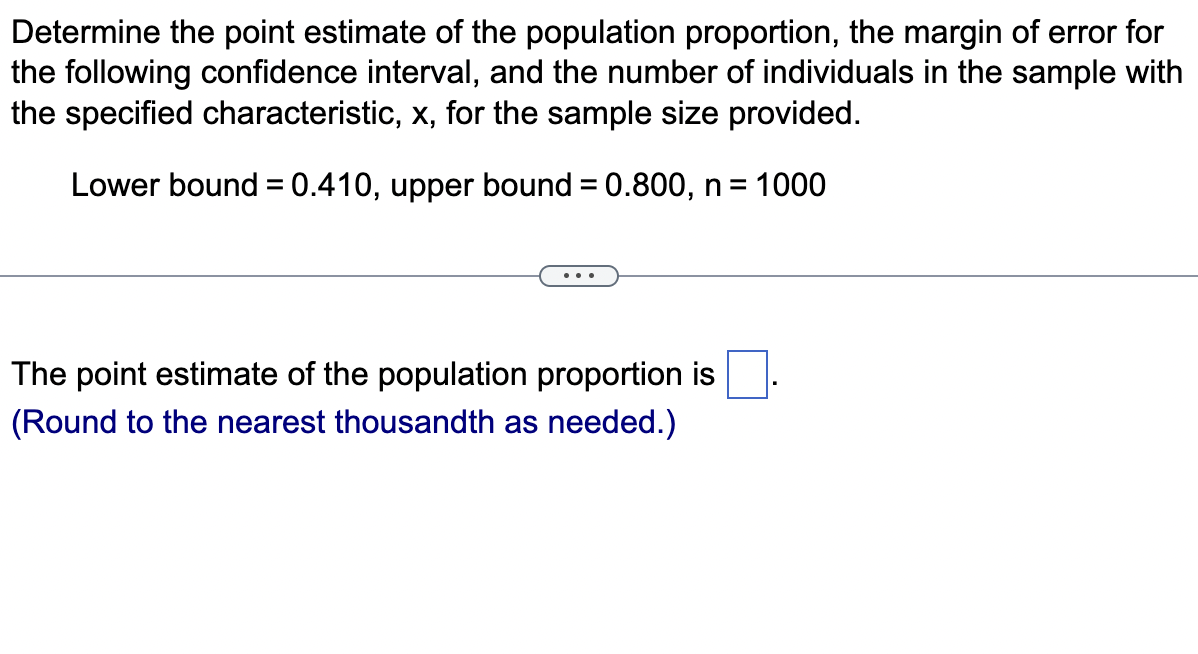 Solved Determine the point estimate of the population | Chegg.com