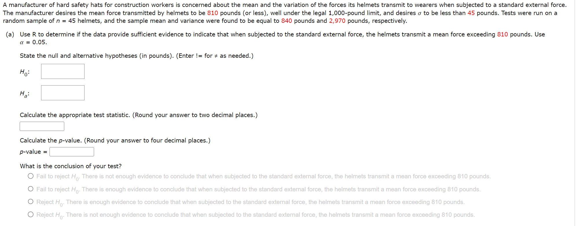 Solved random sample of n=45 helmets, and the sample mean | Chegg.com Solved random sample of n=45 helmets, and the sample mean | Chegg.com