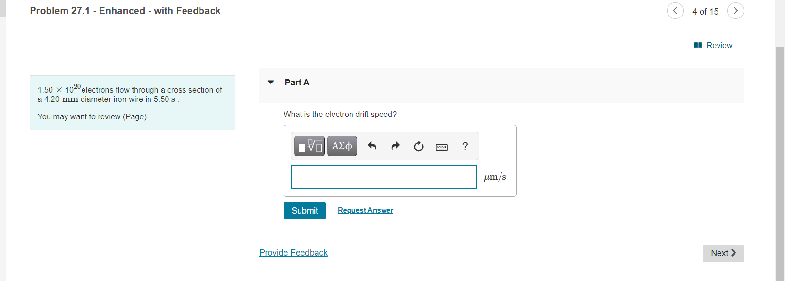 Solved Problem 27.1 - Enhanced - with Feedback A | Chegg.com