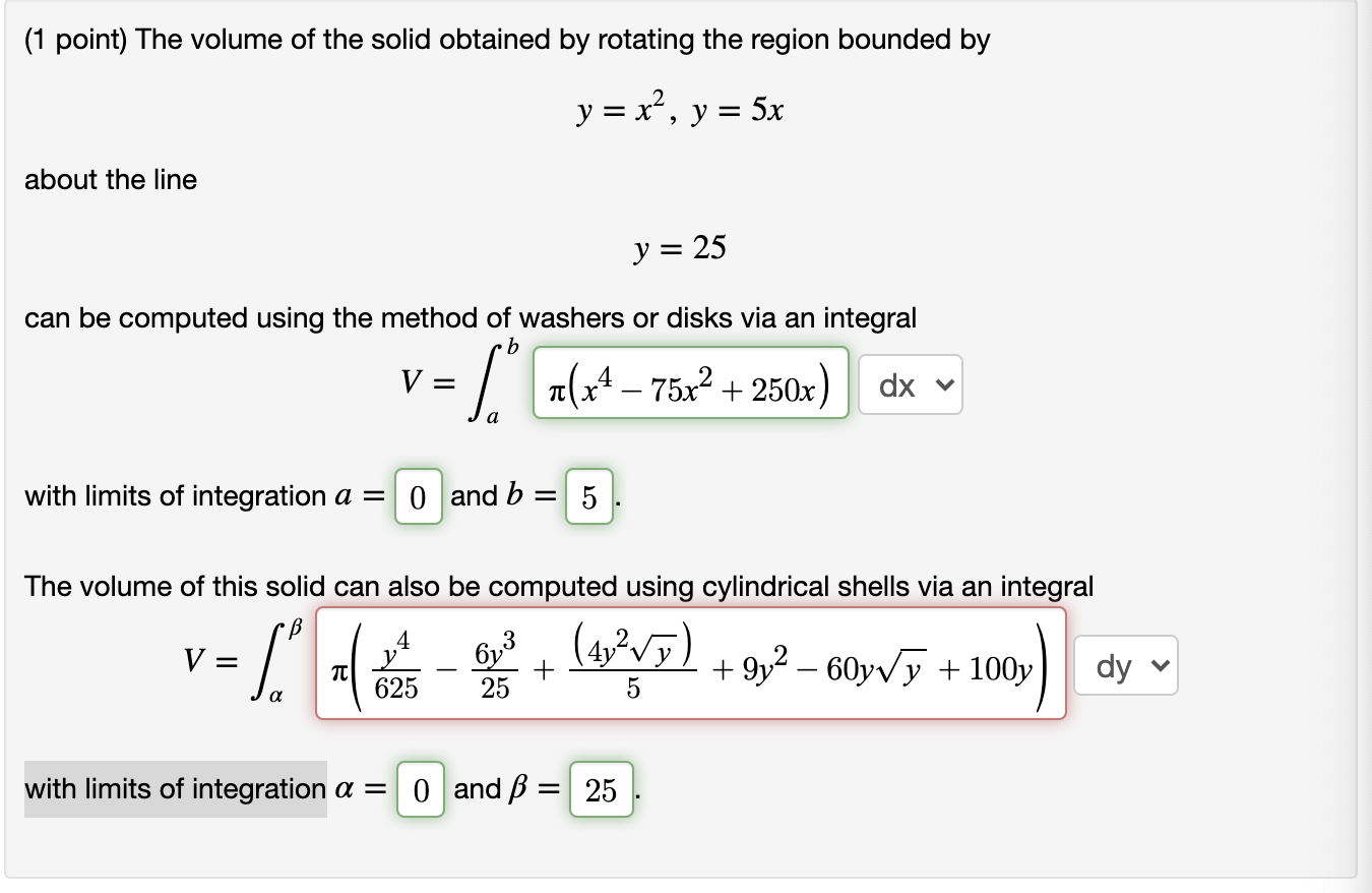 Solved The volume of the solid obtained by rotating the | Chegg.com