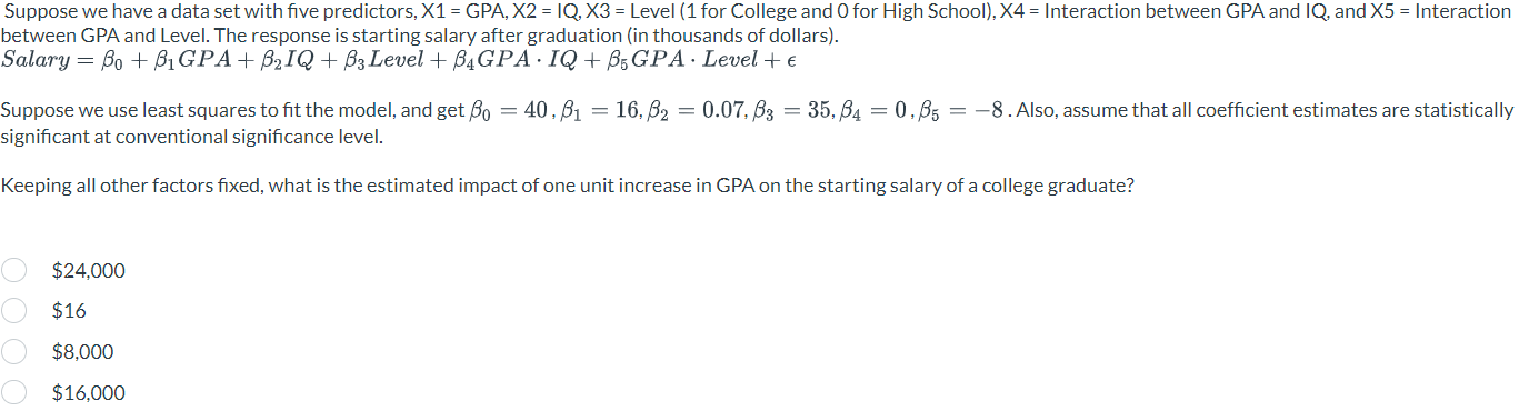 Solved Suppose we have a data set with five predictors, X1 = | Chegg.com