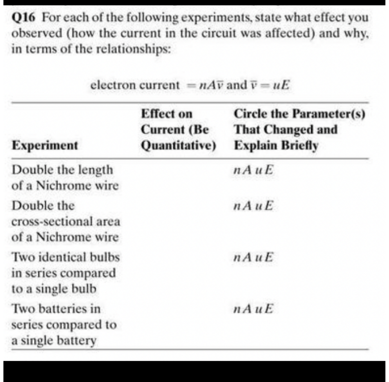 Solved Q16 For each of the following experiments, state what | Chegg.com