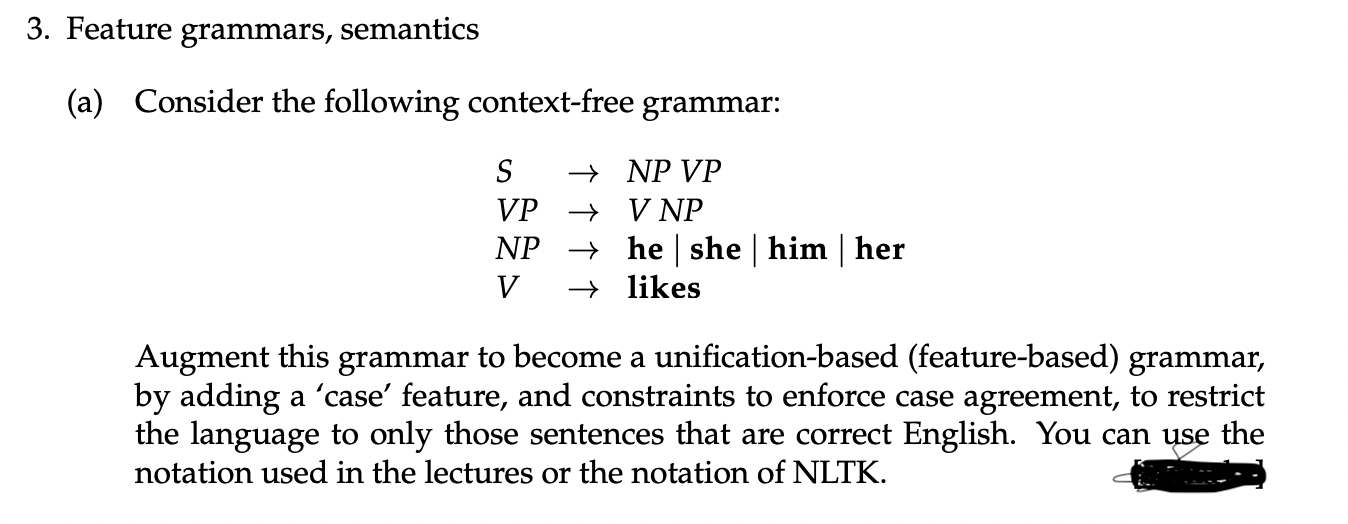 Solved 3. Feature grammars, semantics (a) Consider the | Chegg.com