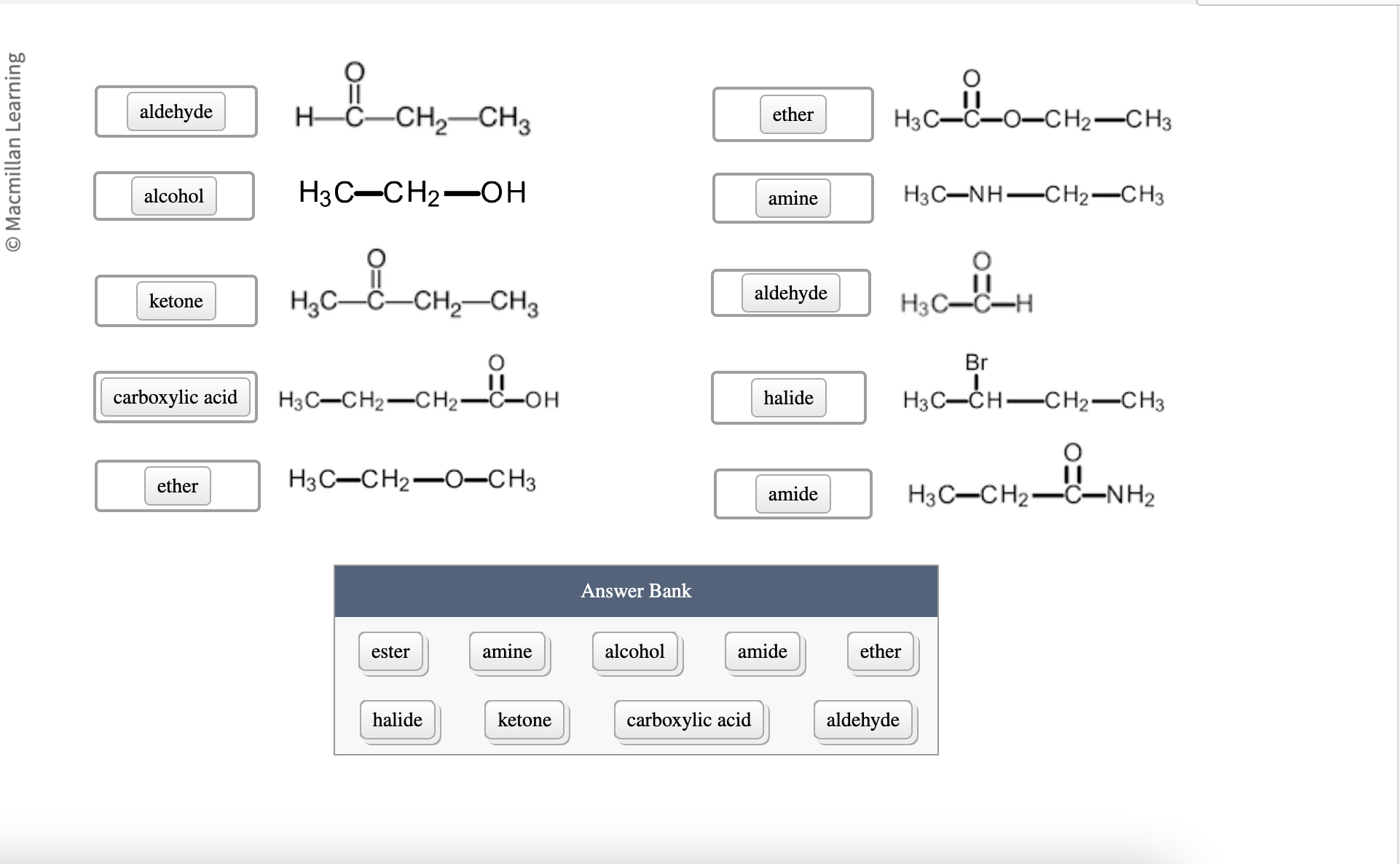 Solved aldehyde alcohol amine H3C−NH−CH2−CH3 ketone aldehyde | Chegg.com