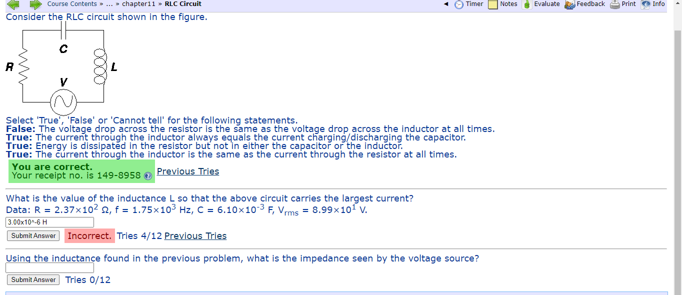 Solved Timer Notes Evaluate Feedback Print Info Course 4293