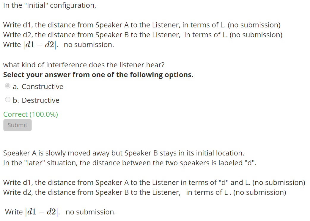Solved Interference of Sound Waves 2 А) initially L B later | Chegg.com