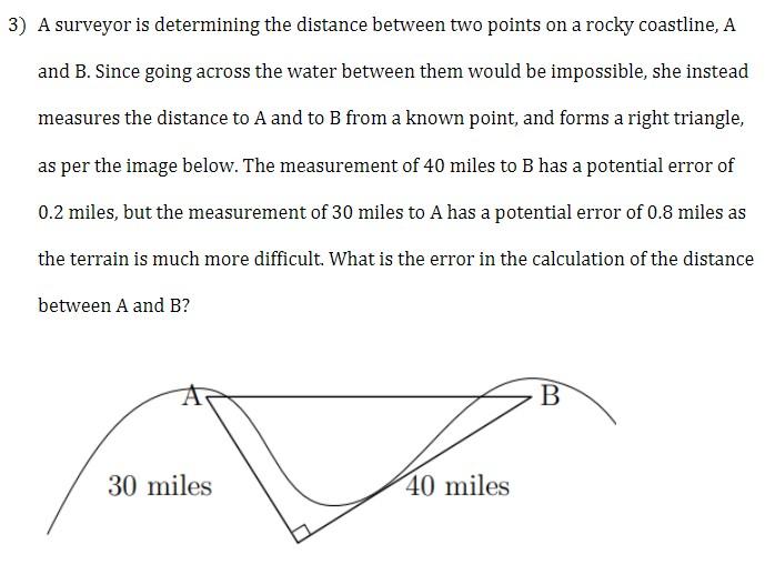 Solved 3) A surveyor is determining the distance between two | Chegg.com