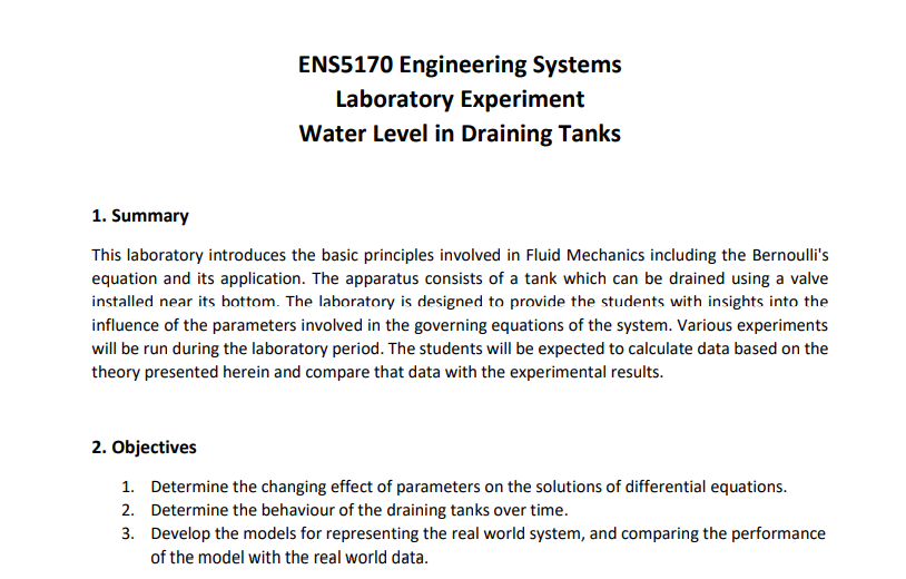 ENS5170 Engineering Systems Laboratory Experiment | Chegg.com