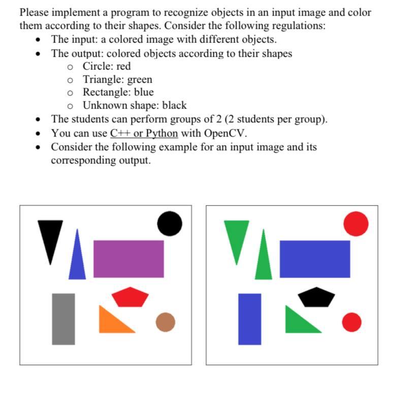 Solved Please implement a program to recognize objects in an | Chegg.com