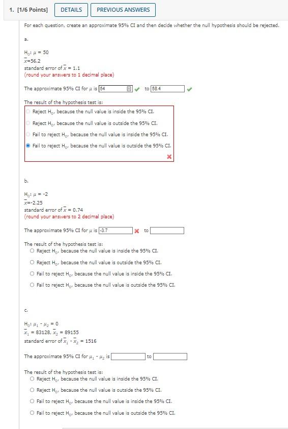 Solved H0:μ=50 x=56,2 standard error of xˉ=1.1 (round your | Chegg.com